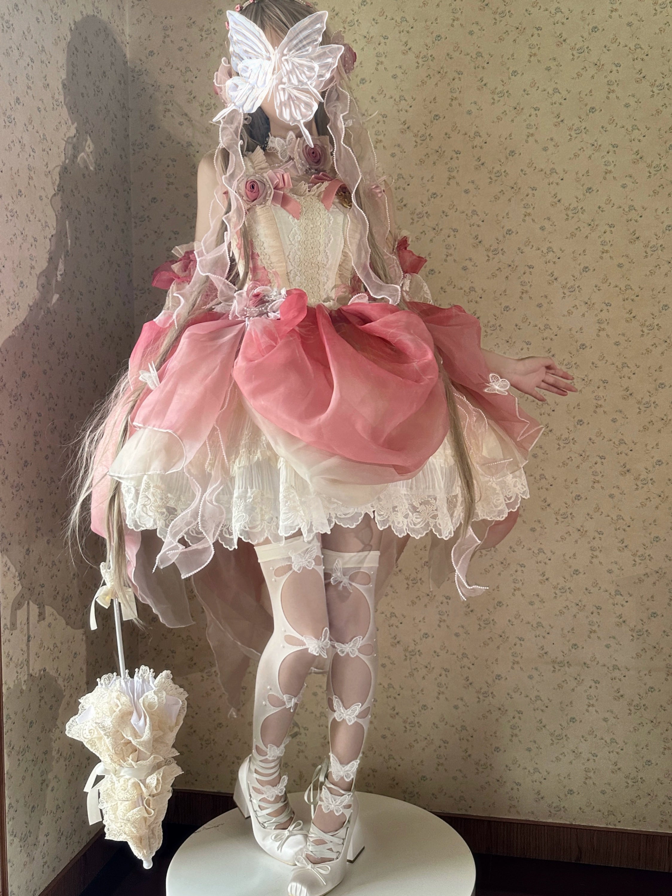 Night Dream~Roselle Garden~Sweet Lolita JSK Dress Full Set Accessories