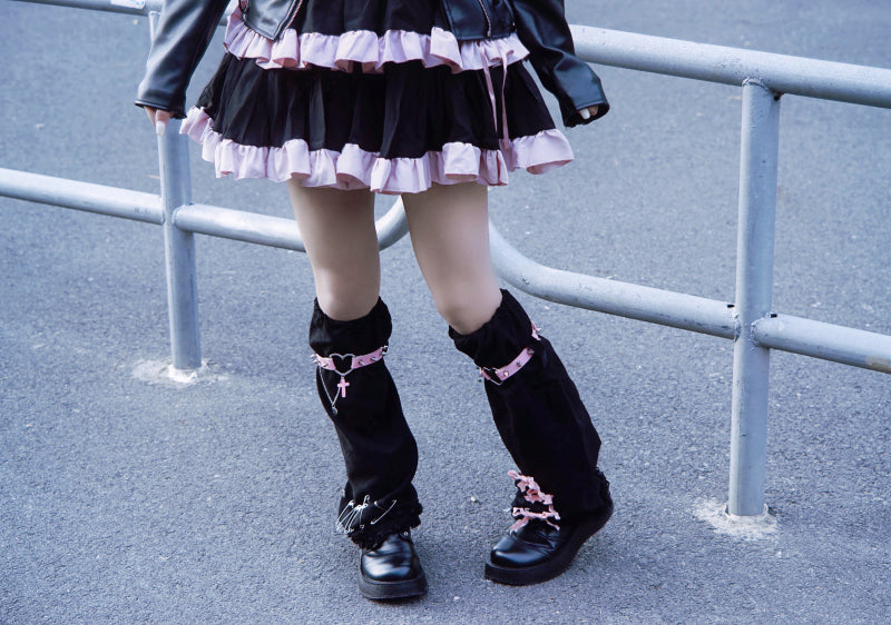 Strange Sugar~Gothic Suede Warm Leg Cover Black Pink