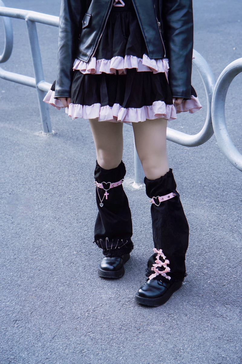 Strange Sugar~Gothic Suede Warm Leg Cover Black Pink