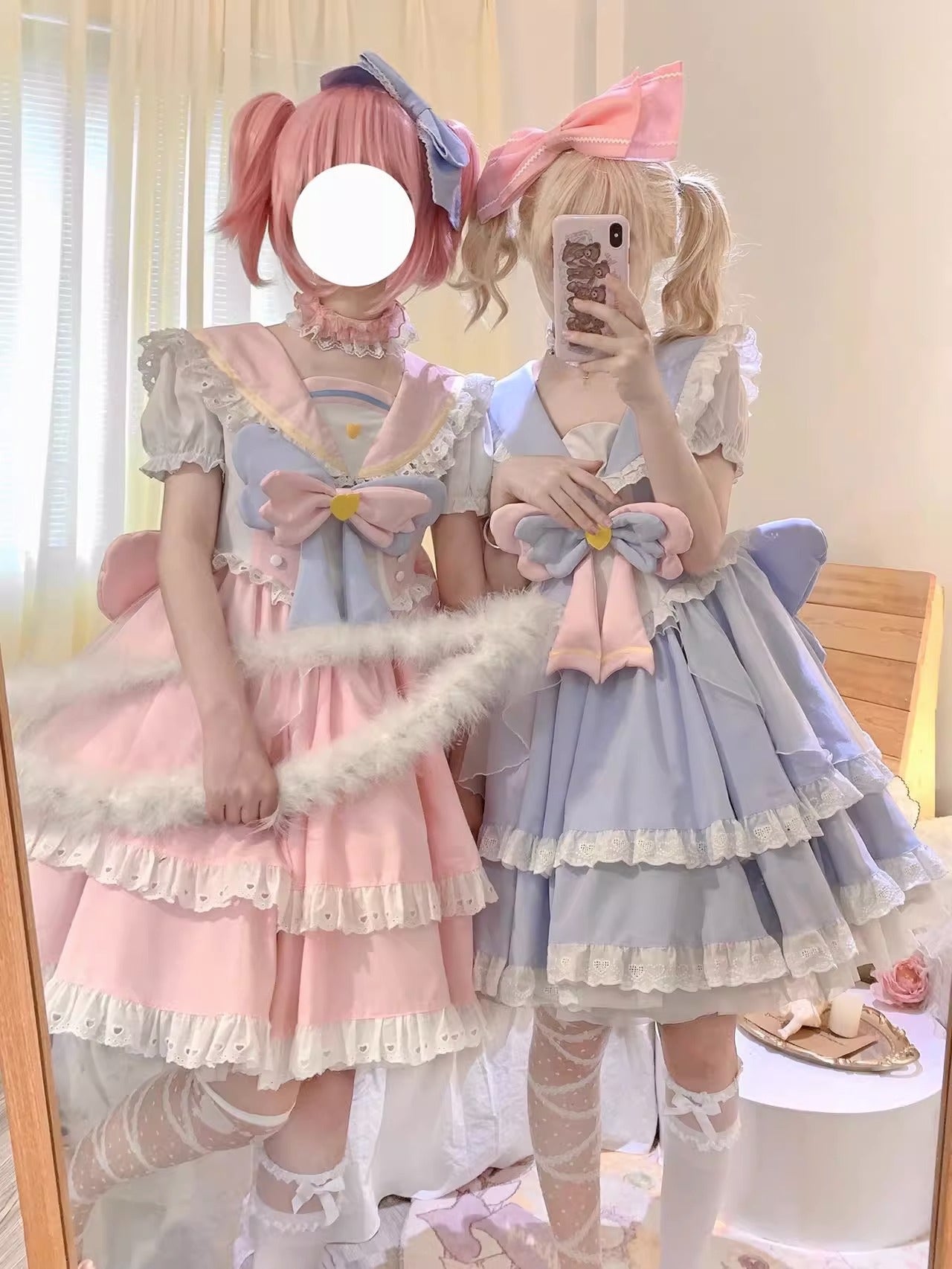 Labixiaoxin~Sweet Lolita OP Dress Navy Collar Pastel Tiered Dress