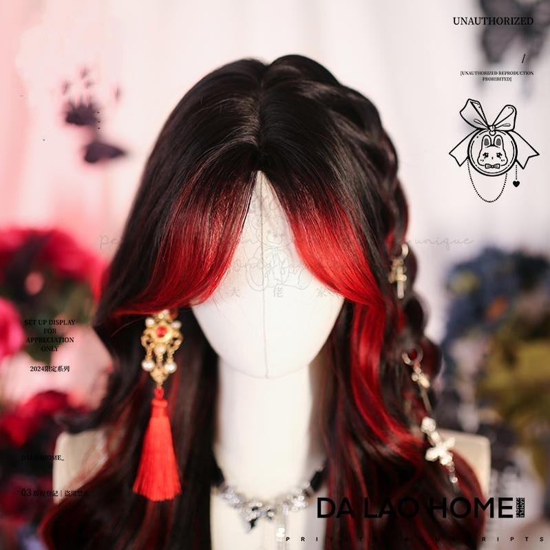 Dalao Home~Bathing Flames~Black Gothic Lolita Wig Red-black Highlighted ...